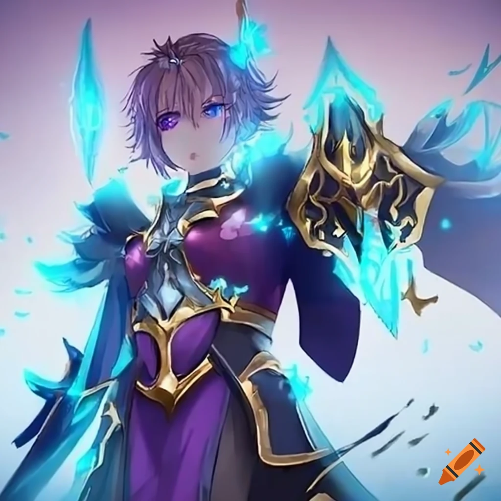 Celestial knight with light-infused weapons in anime style on Craiyon