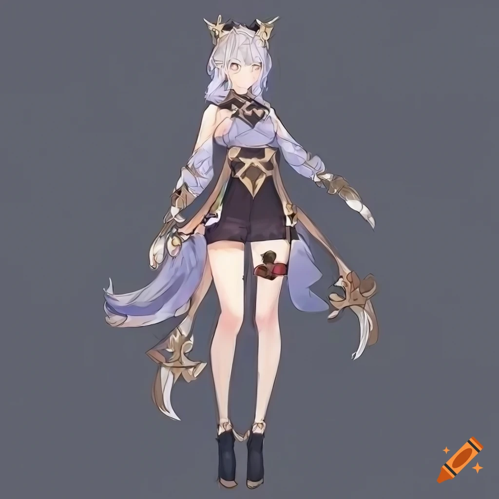 Detailed full-body anime character reference sheet with intricate ...