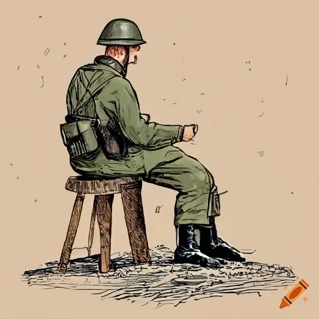 Contemplative WWII soldier sitting next to a burning projector on Craiyon