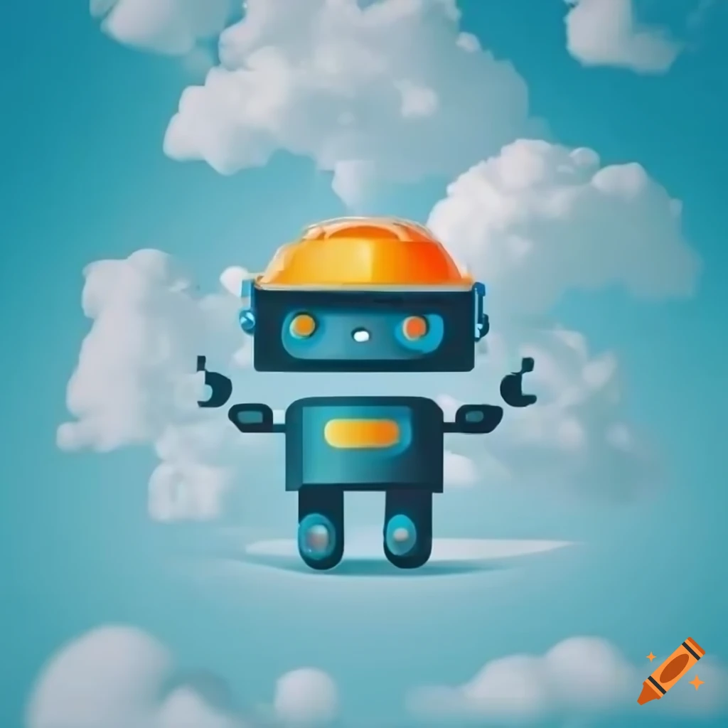 Cute bot logo with hard hat and building blocks near clouds on Craiyon