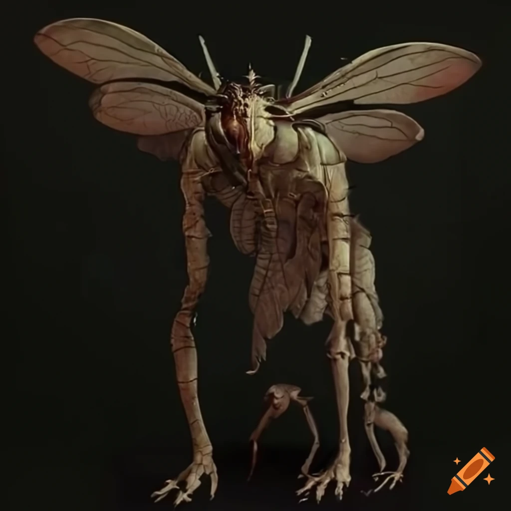 Giant, winged humanoid insects in a dystopian setting on Craiyon