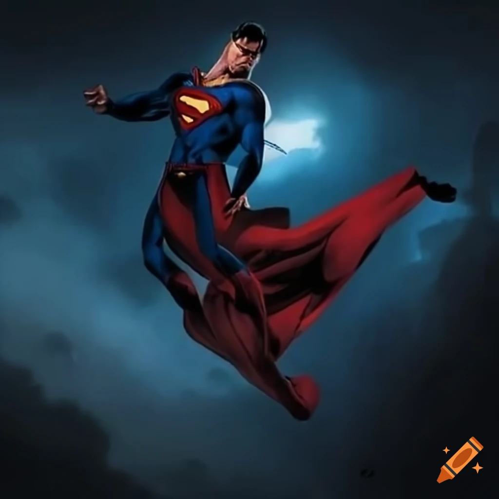 Superman flying in the rain at night on Craiyon
