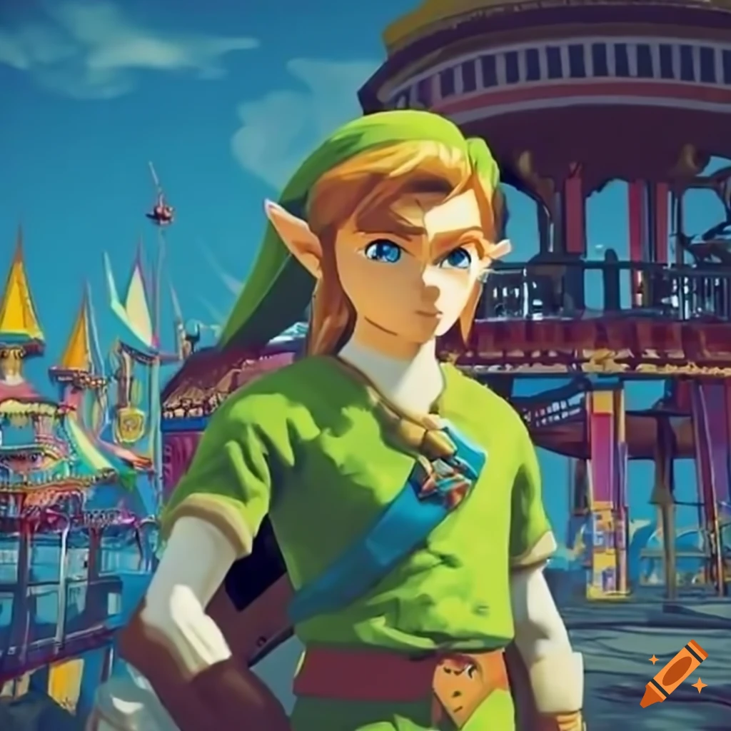 Link from zelda at an amusement park on Craiyon