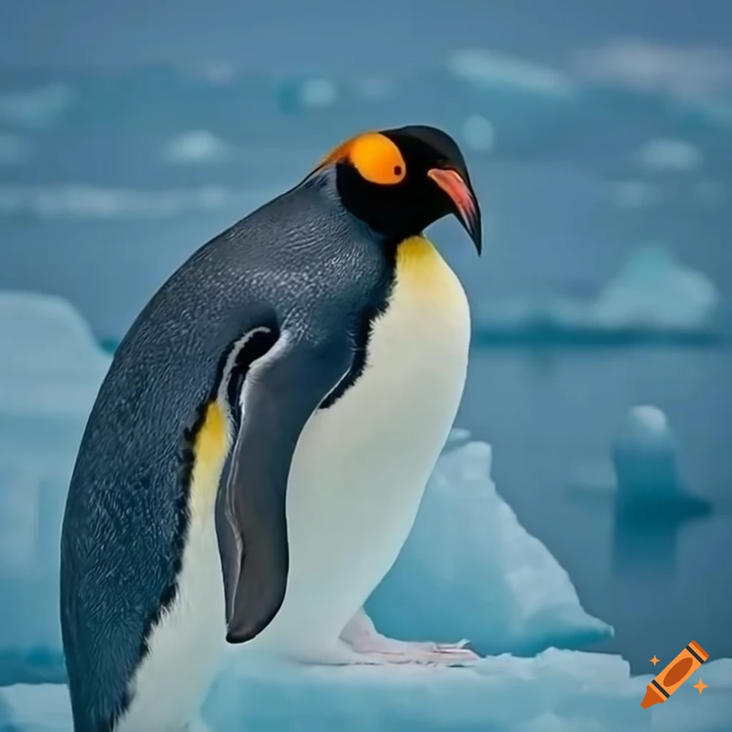Regal penguin on an icy throne in the Arctic kingdom on Craiyon