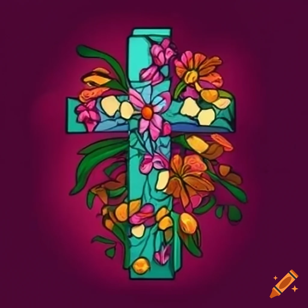 Stained glass easter cross with flowers on Craiyon