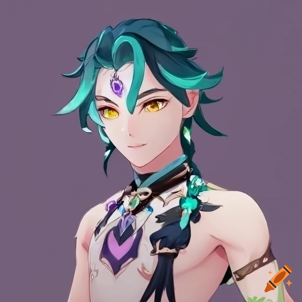 Xiao from genshin impact in a new outfit design reference sheet on Craiyon