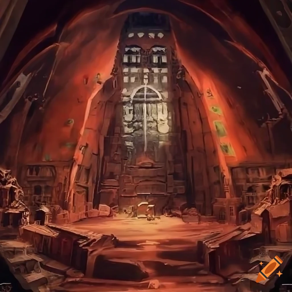 Ancient lab complex against a red rock mountain in a warhammer 40k ...