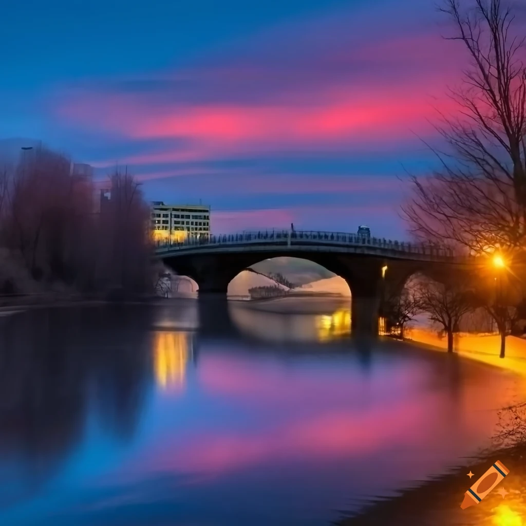 Capital boulevard bridge in boise idaho at dusk with illuminated street ...