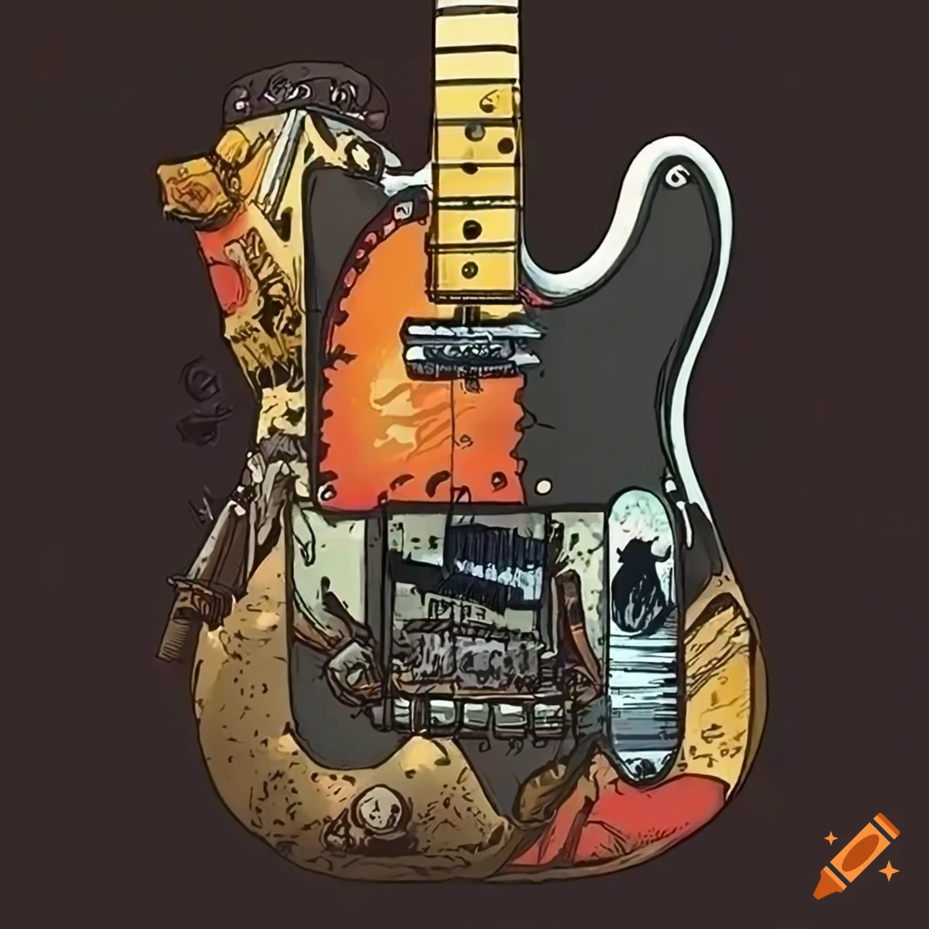 Apocalyptic telecaster comic book cover on Craiyon