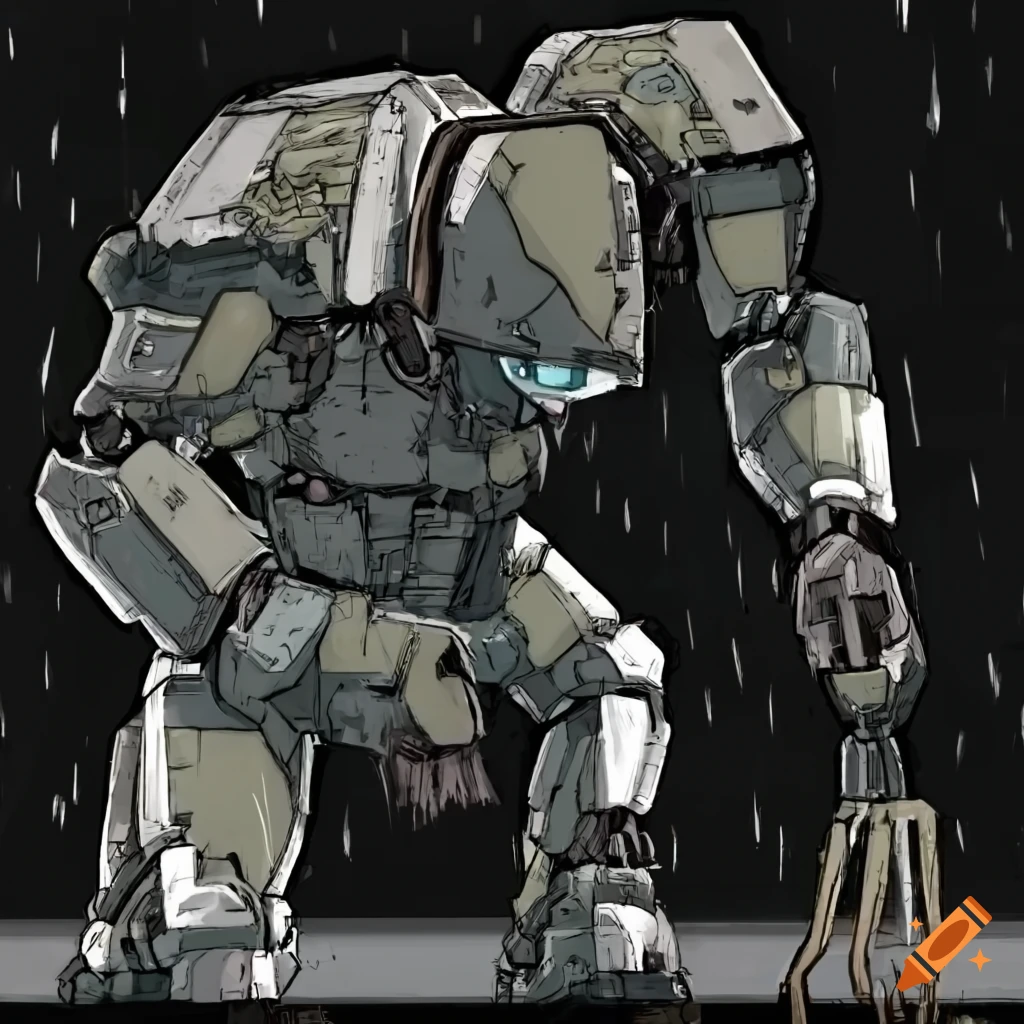 Cel shaded render of distressed Mecha holding an injured human pilot in ...