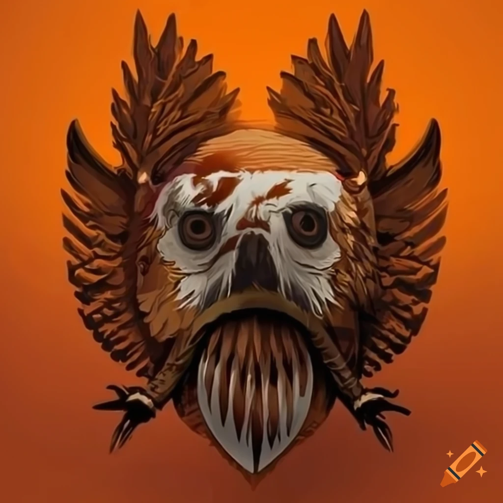 Orange, white, and brown crest in an apocalyptic style on Craiyon