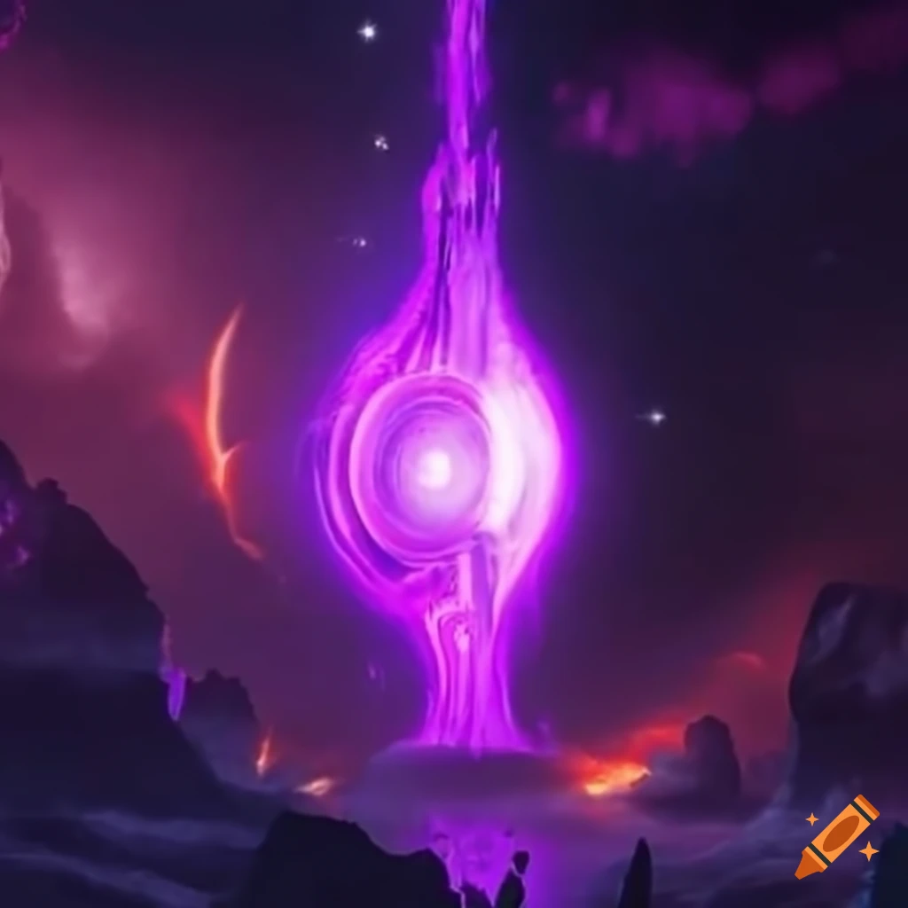 Otherworldly purple portal above exploding fiery planet on Craiyon