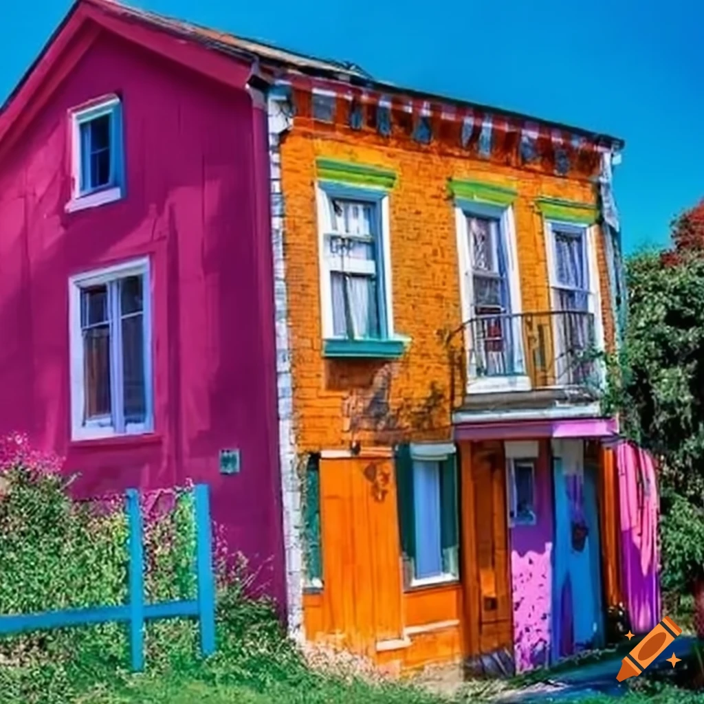Colorful house exterior view on Craiyon