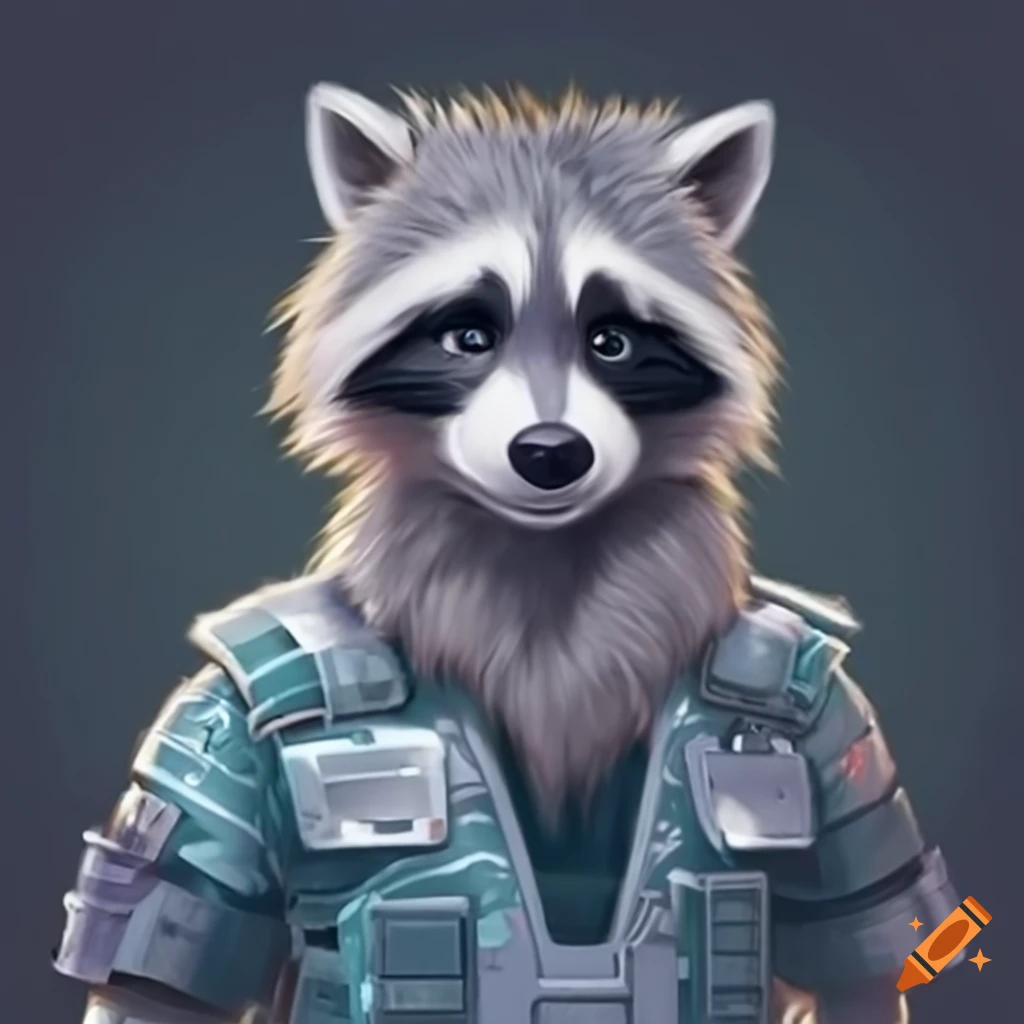 Strong male anthro furry raccoon in modern tactical outfit on Craiyon