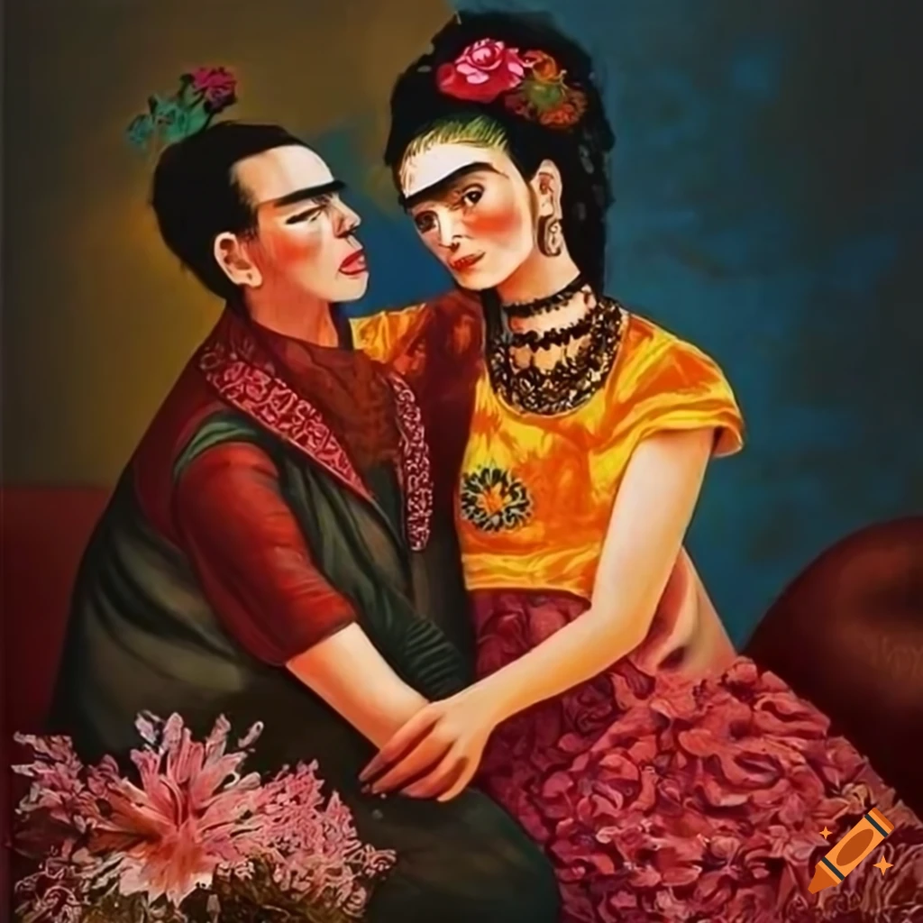 Romantic painting with frida kahlo's style showing husband and wife in ...