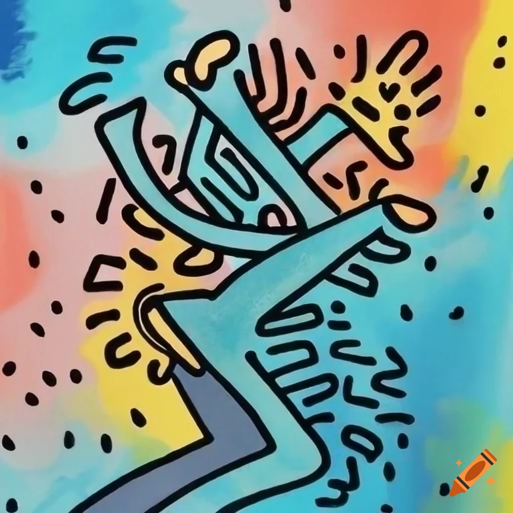 Abstract ink art inspired by keith haring with colorful smoke on the ...