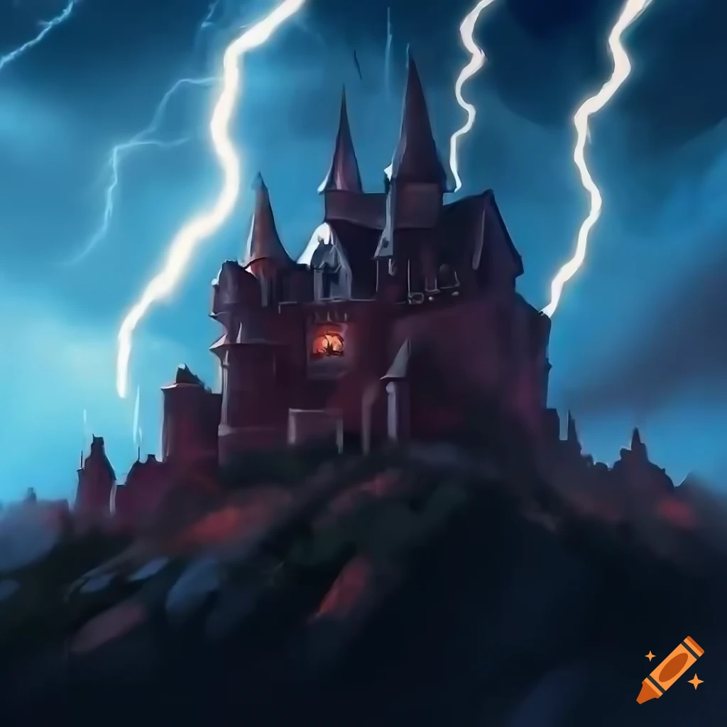 Simon Belmont facing a medieval vampire castle under a red and dark ...