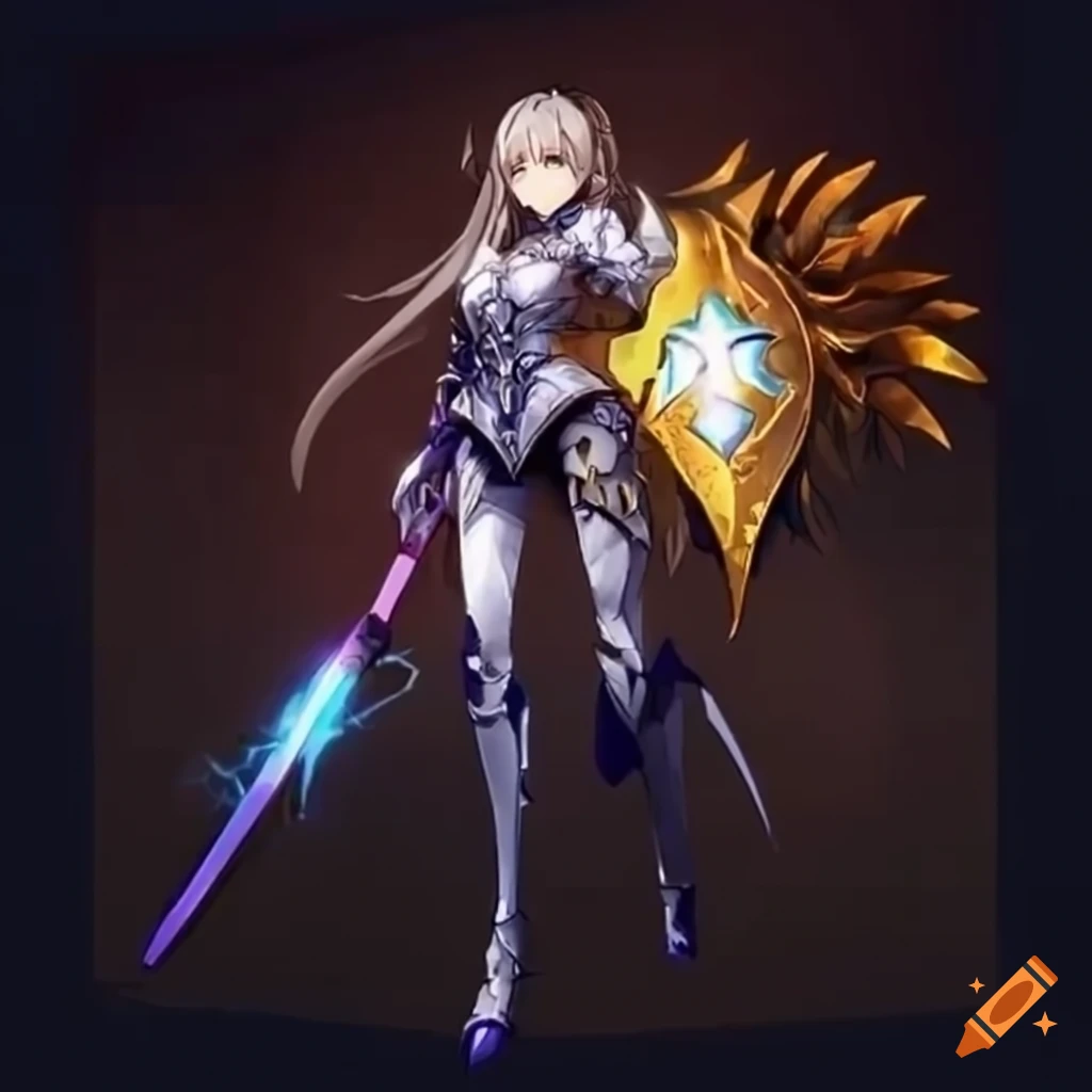 Anime celestial knight with light-infused weapons on Craiyon