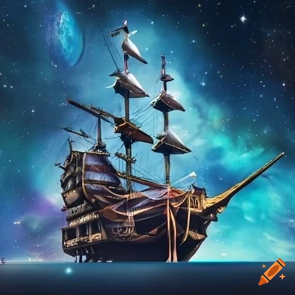 Pirate ship in a galactic space setting on Craiyon