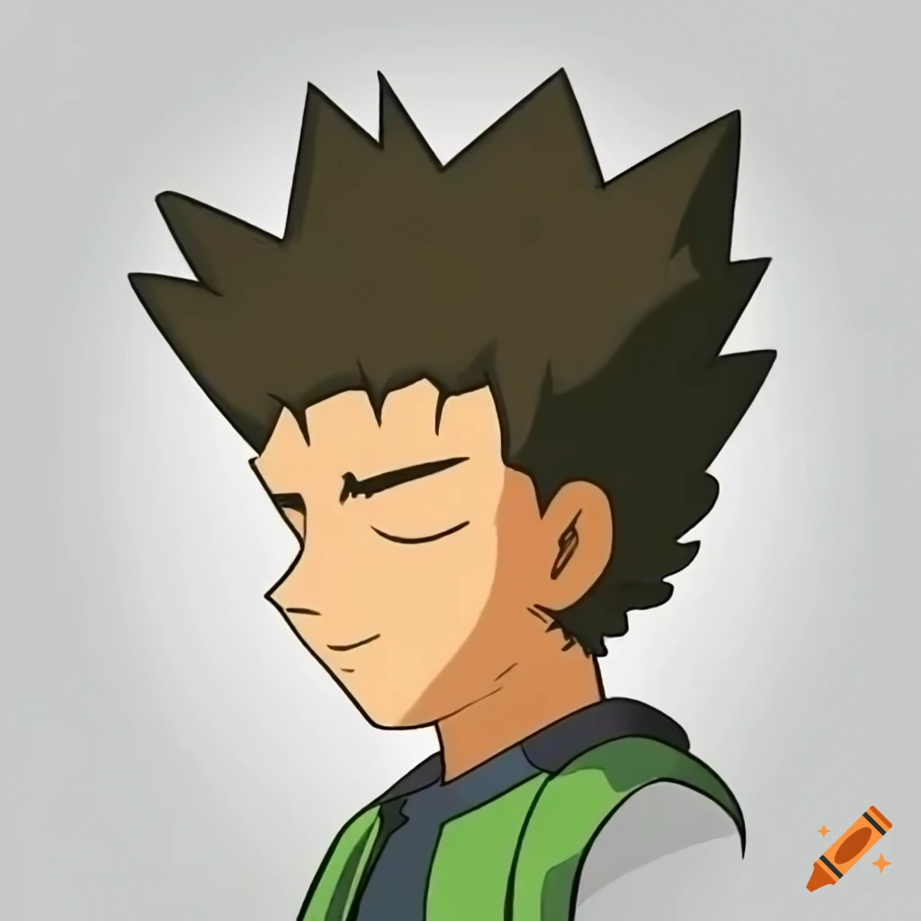 Brock from pokemon in green on a white background with eyes closed on ...
