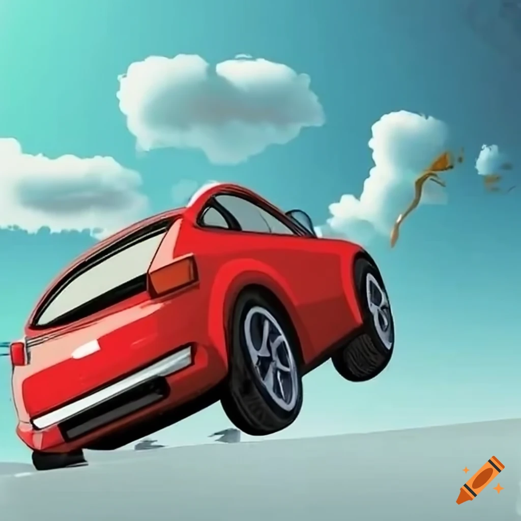 Car jumping a gap on Craiyon