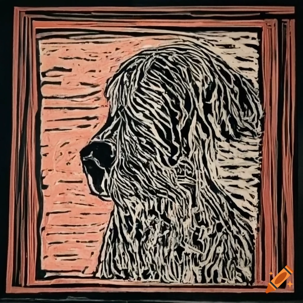 Dog in pastel colors with a lino print style inspired by Pierre Bonnard ...