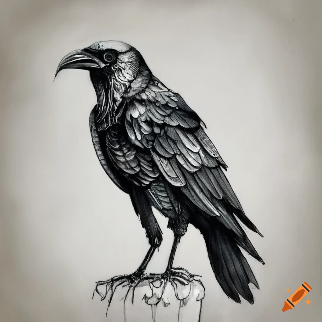 Steampunk raven black and white anatomical drawing on Craiyon
