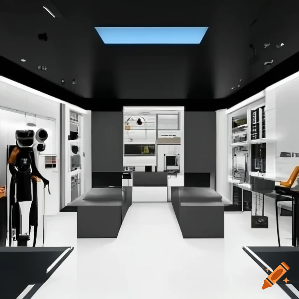 Showroom design for high-tech items and robots theme on Craiyon