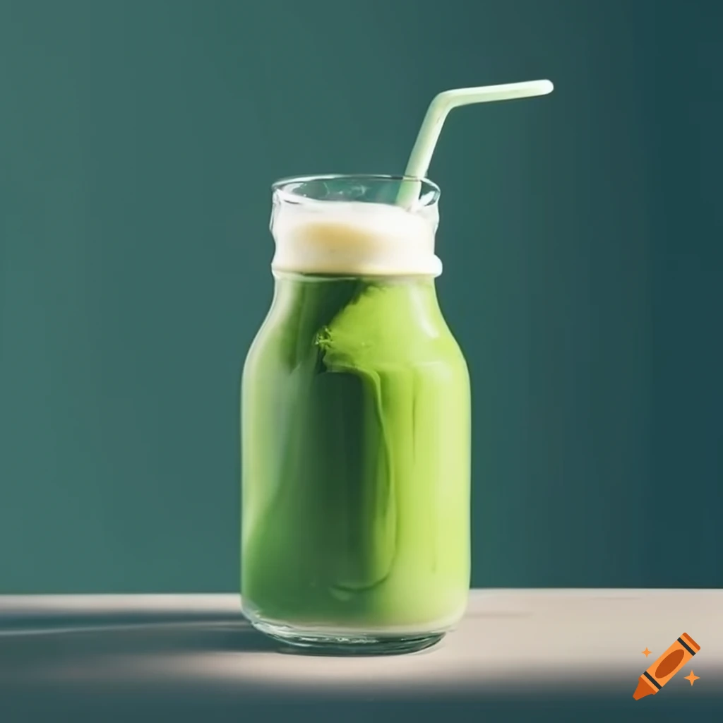Matcha with milk in a glass bottle with a cap on Craiyon