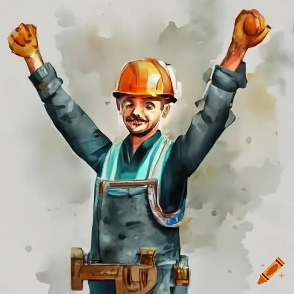 Successful engineer raising hands in celebration on Craiyon