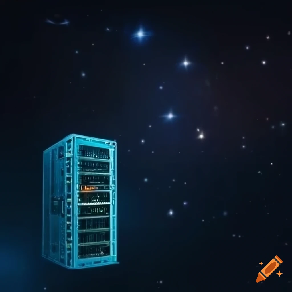 Server rack floating in space with stars in the background on Craiyon