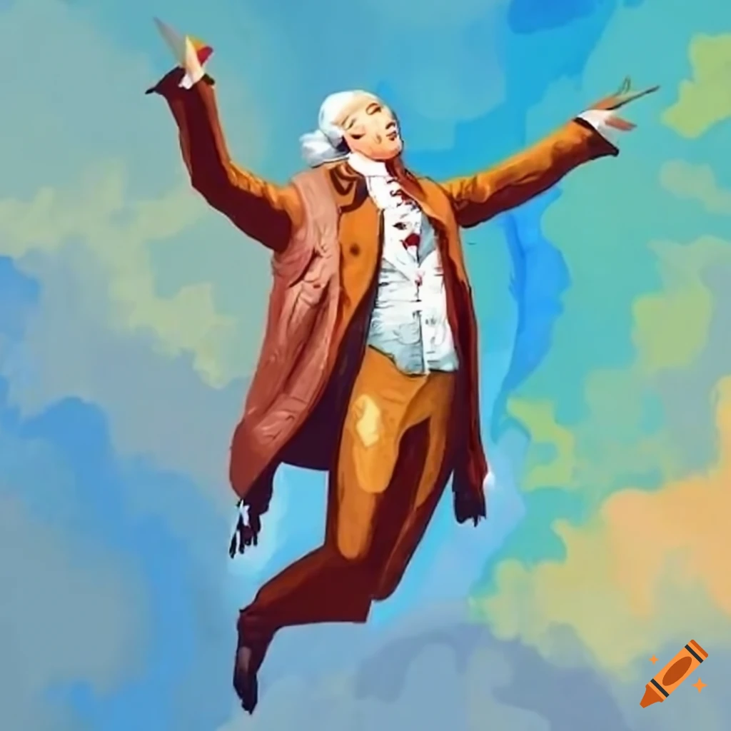 Thomas jefferson falling from the sky with arms raised on Craiyon
