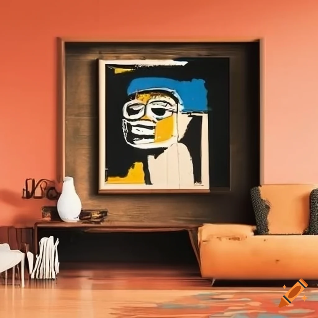 Modern interior with framed abstract expressionism art by basquiat on ...
