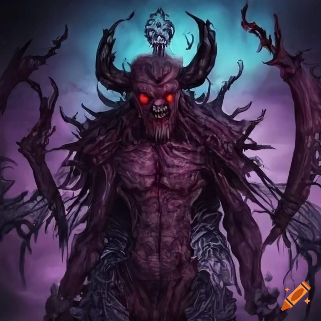 Skeletal demon reigning over an underworld domain on Craiyon