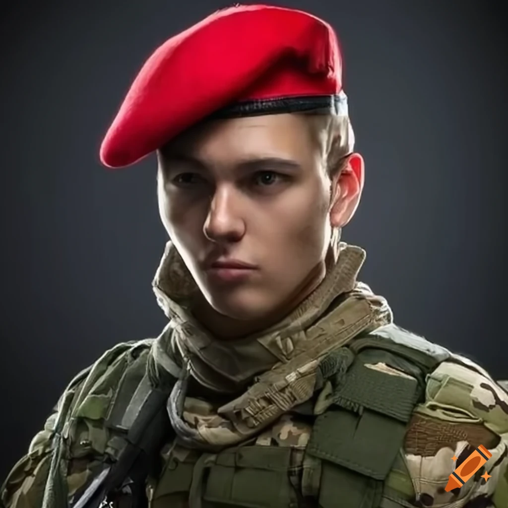 Brave military soldier with red cap facing front on Craiyon