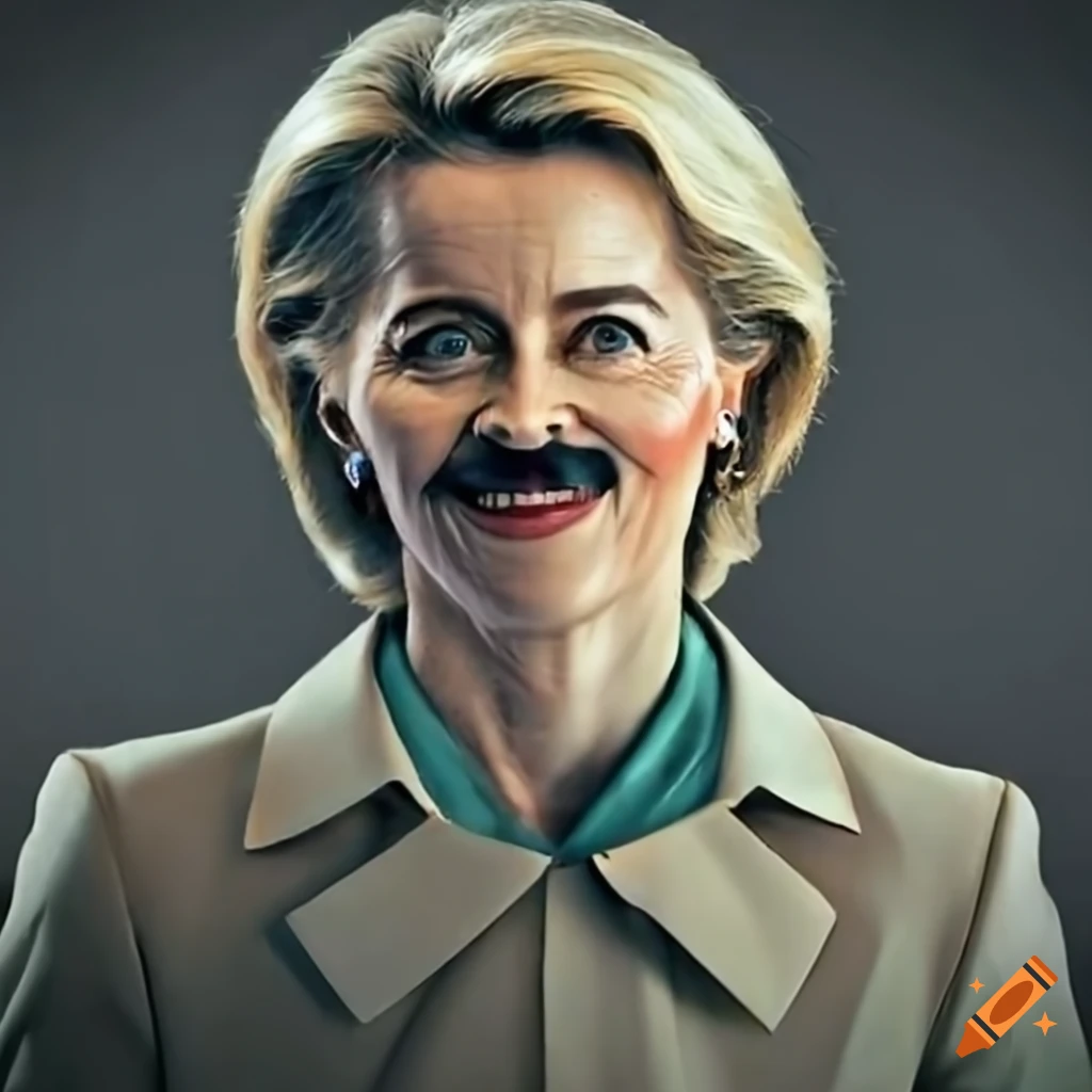 Satirical image of Ursula von der Leyen with a Hitler mustache on Craiyon