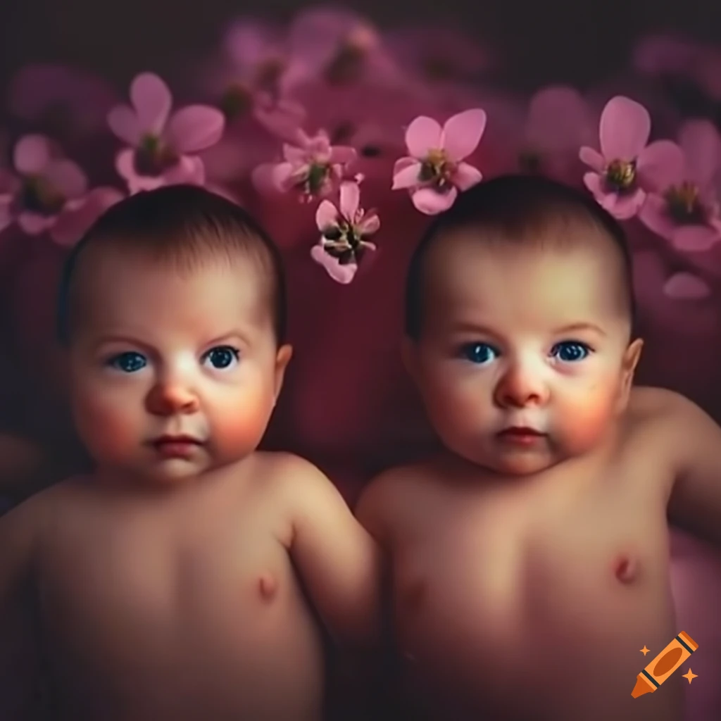 Two babies enjoying the spring season on Craiyon