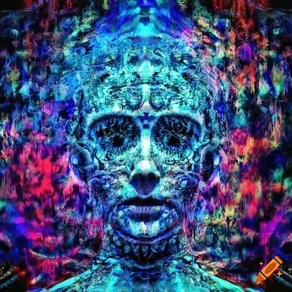 Techno psychedelic abstract artwork representing artificial intelligence's mind on Craiyon
