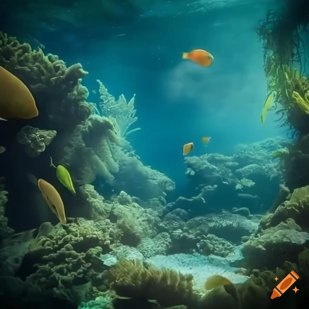 Enchanted underwater realm with vibrant fish and intricate coral in a ...