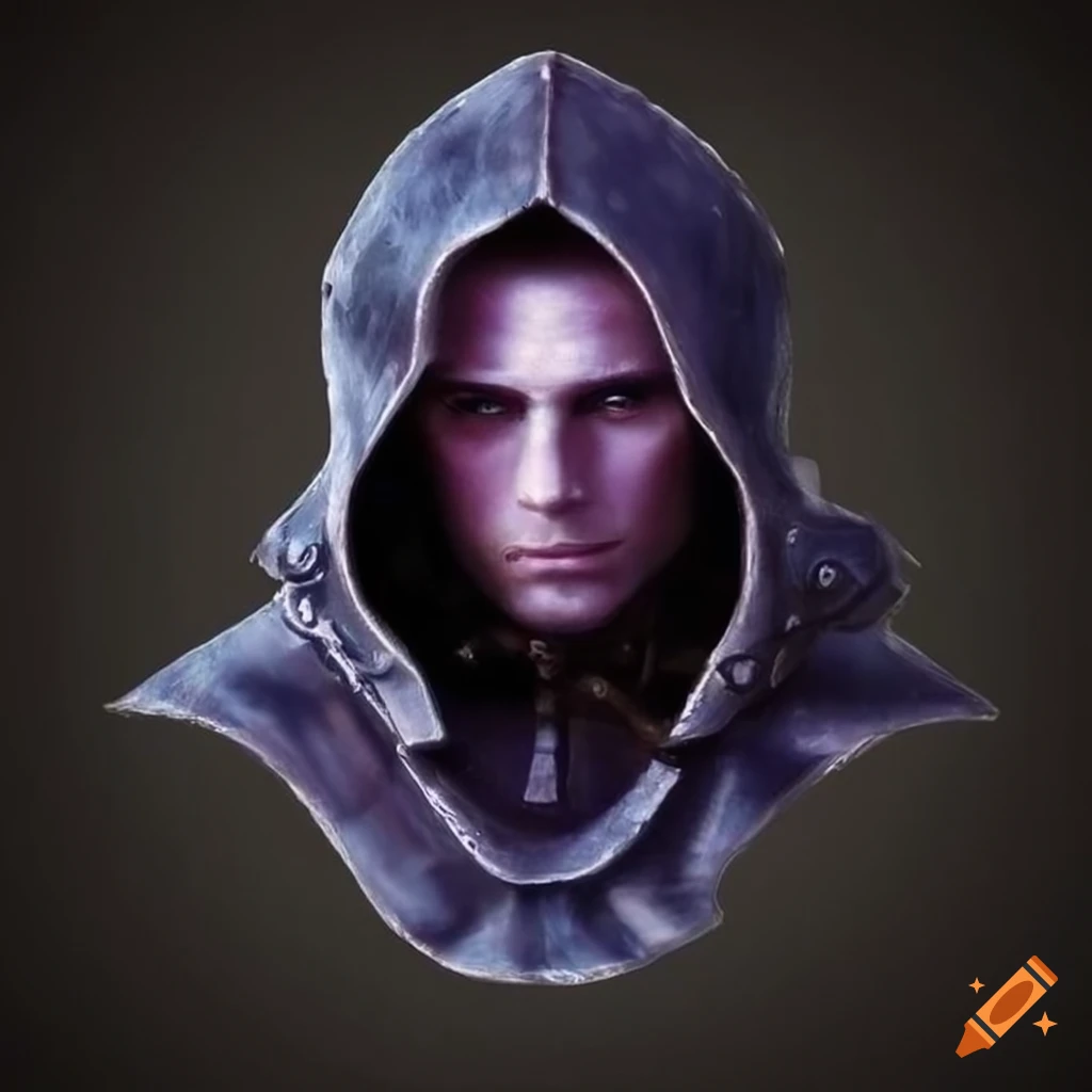 Front view of a light magical fantasy empty cowl with detailed medieval ...