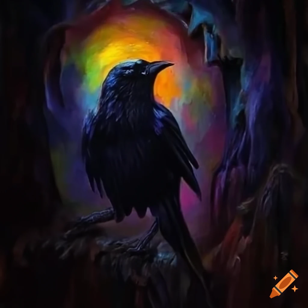 Crow laughing in a dark cave on Craiyon