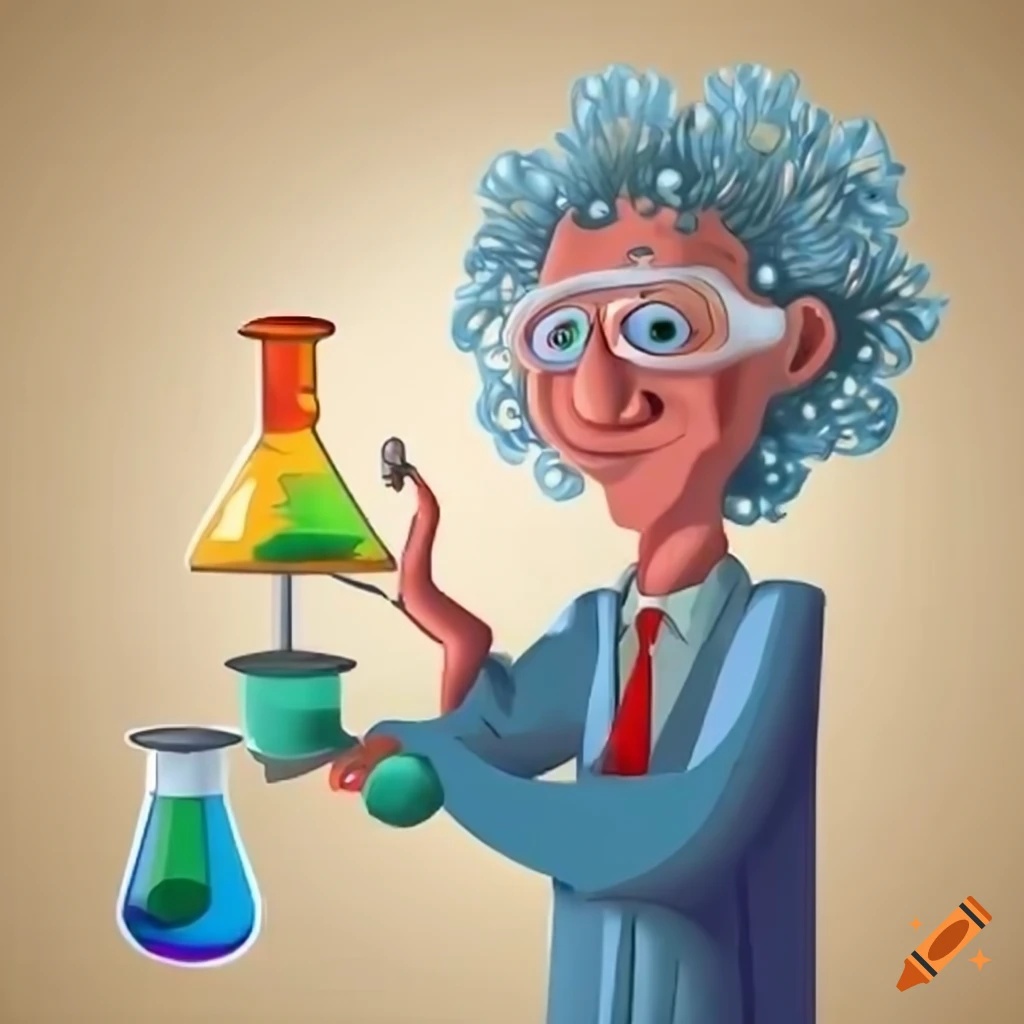 Cartoon scientist conducting experiments on Craiyon