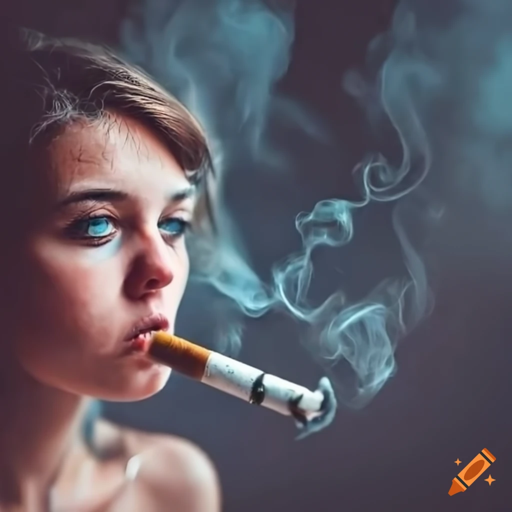 Woman smoking an electronic cigarette on Craiyon