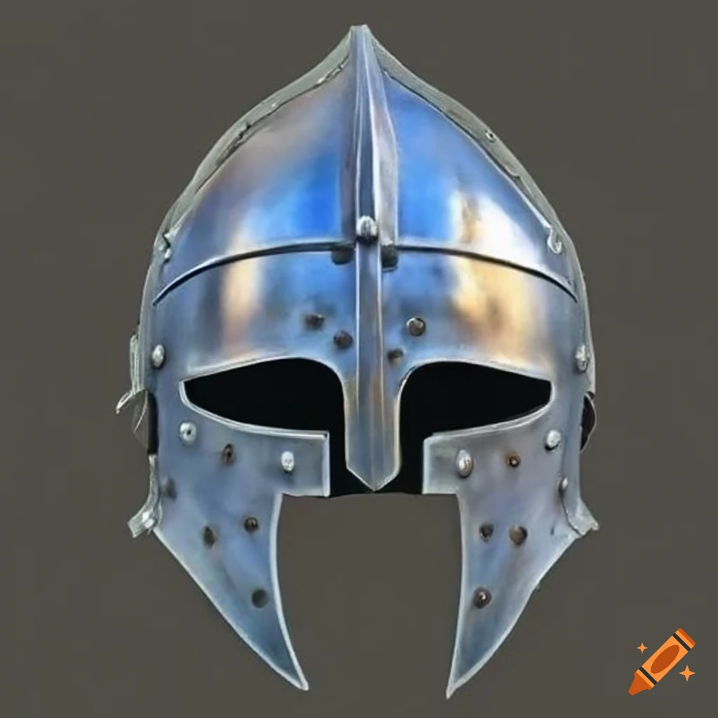 Front view of a detailed medieval-style open helmet in legendary ...