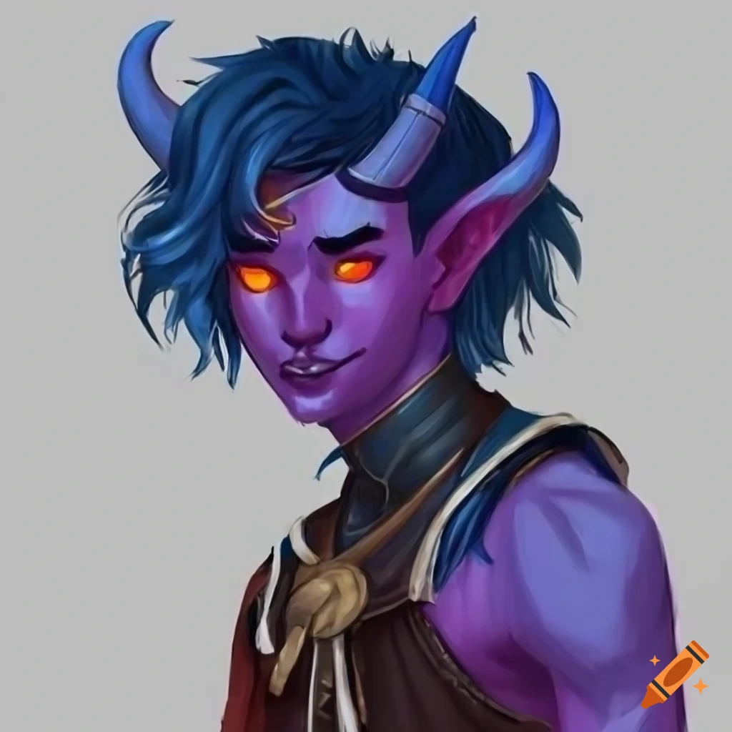 Tiefling Bard Character Playing The Lute With Purple Skin Red Catlike