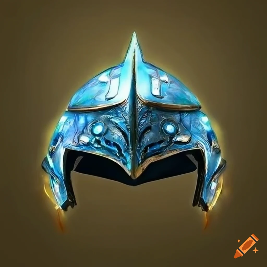Light magical fantasy open helmet detailed front view on Craiyon