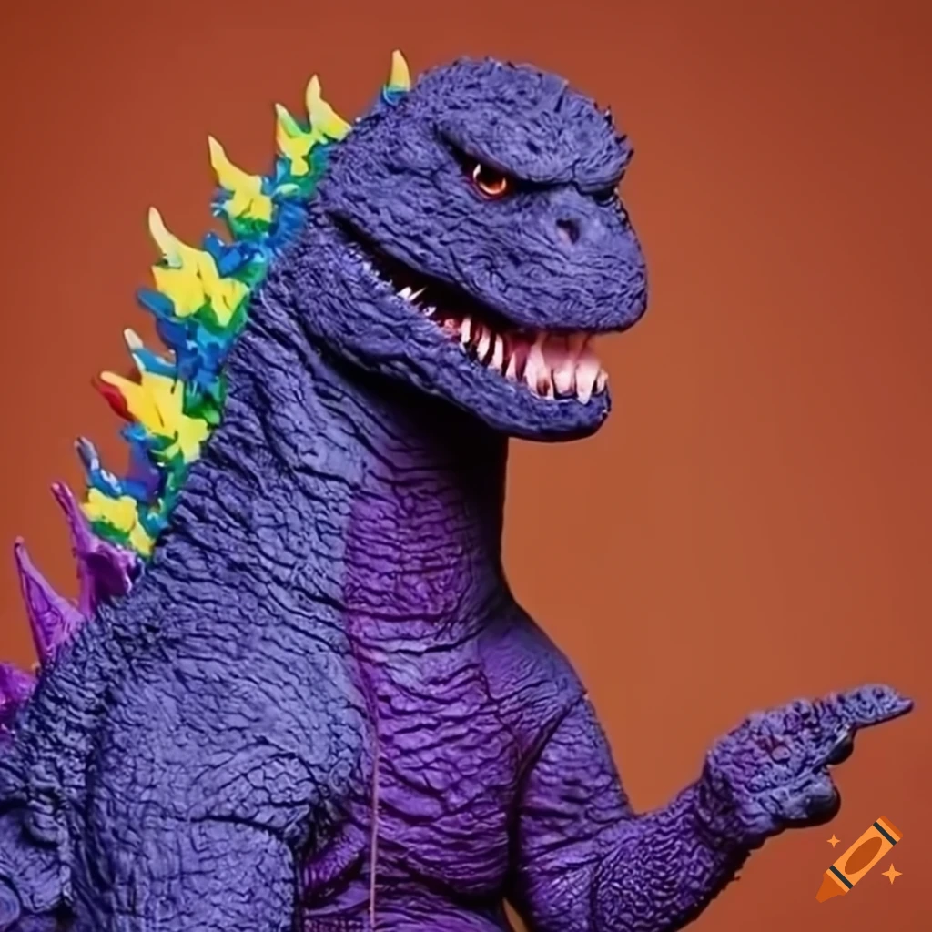 Godzilla with rainbow colors and grimace in a hyper realistic style on ...