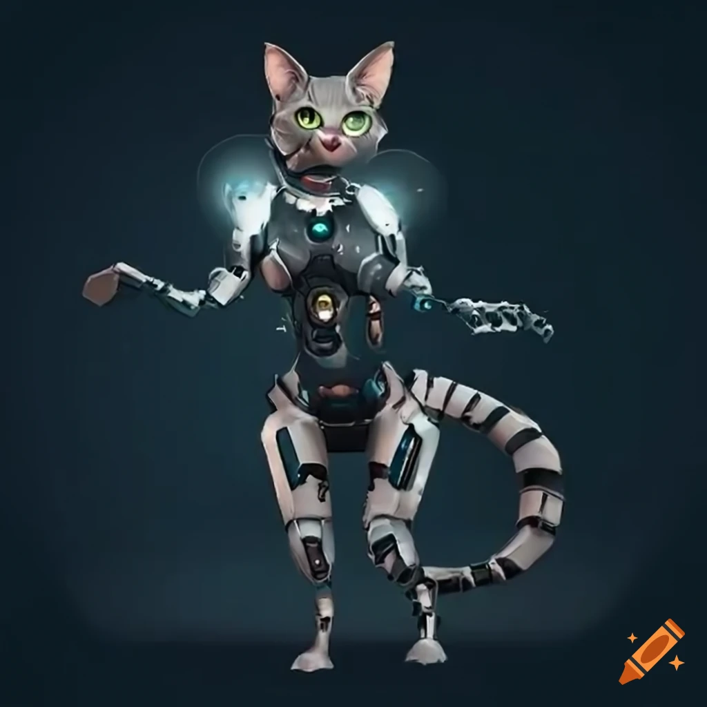 Friendly female bipedal cybernetic cyborg cat on Craiyon