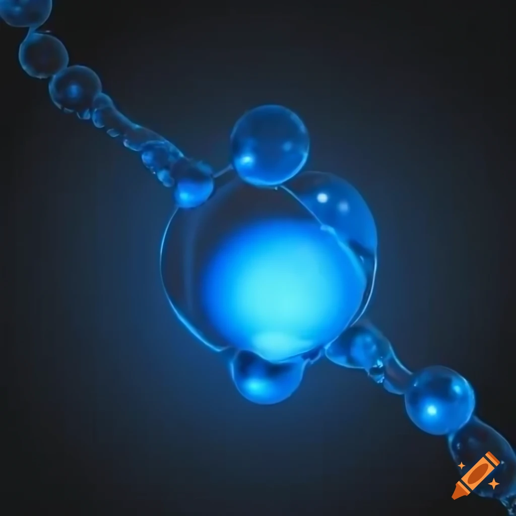 Blue molecular structure on white background with clear gel and bubbles ...