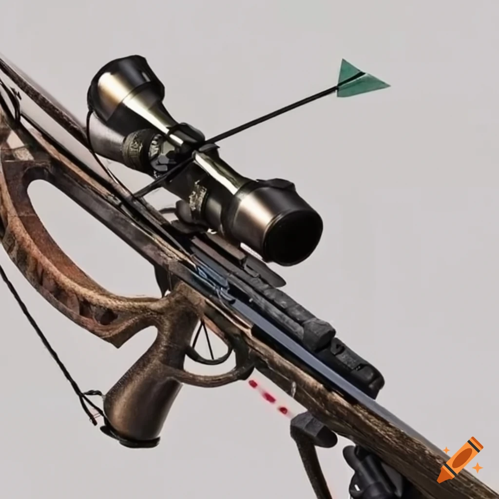 Crossbow with thermal scope and arrow connected by rope on Craiyon